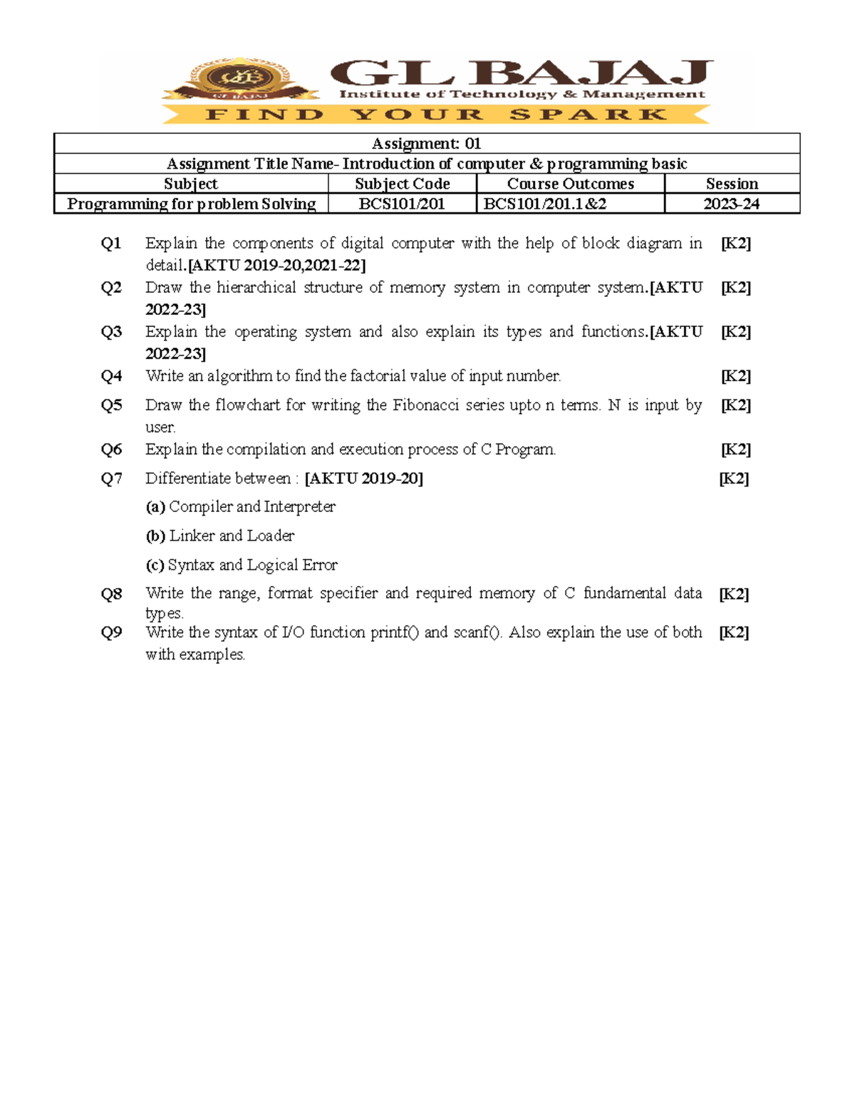 Pps assignment - Assignment Title Name- Introduction of computer & programming basic Subject ...