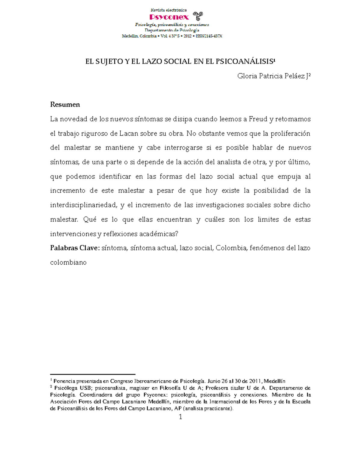 EL Sujeto Y LAZO Social EN Psicoaná Lisis - EL SUJETO Y EL LAZO SOCIAL ...