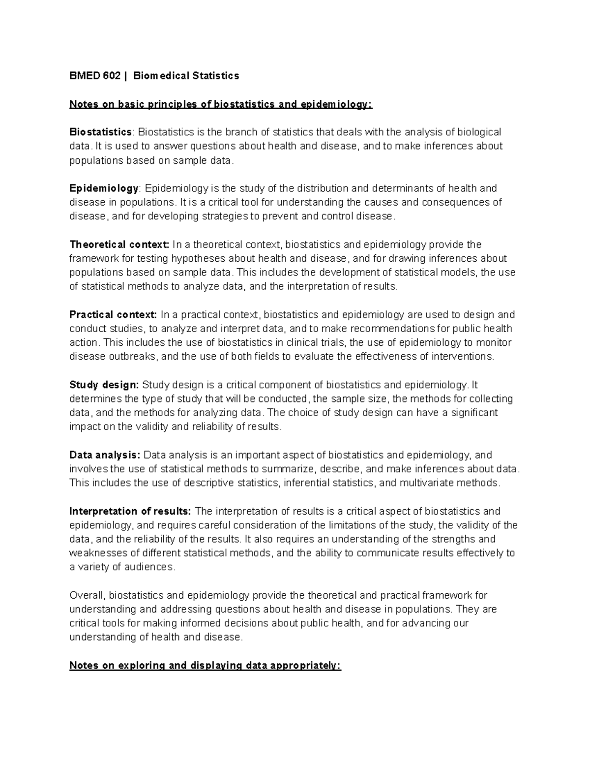 BMED 602 Biomedical Statistics - BMED 602 | Biomedical Statistics Notes ...