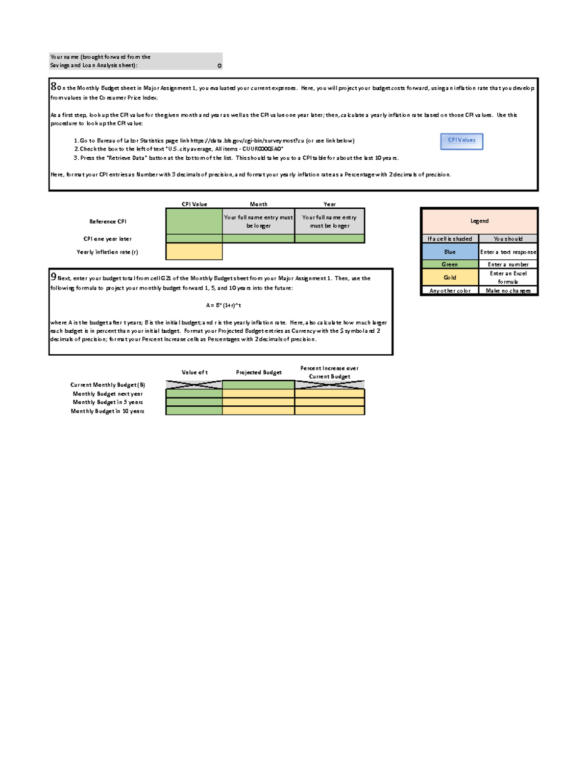 Budget projection - Your name (brought forward from the Savings and ...