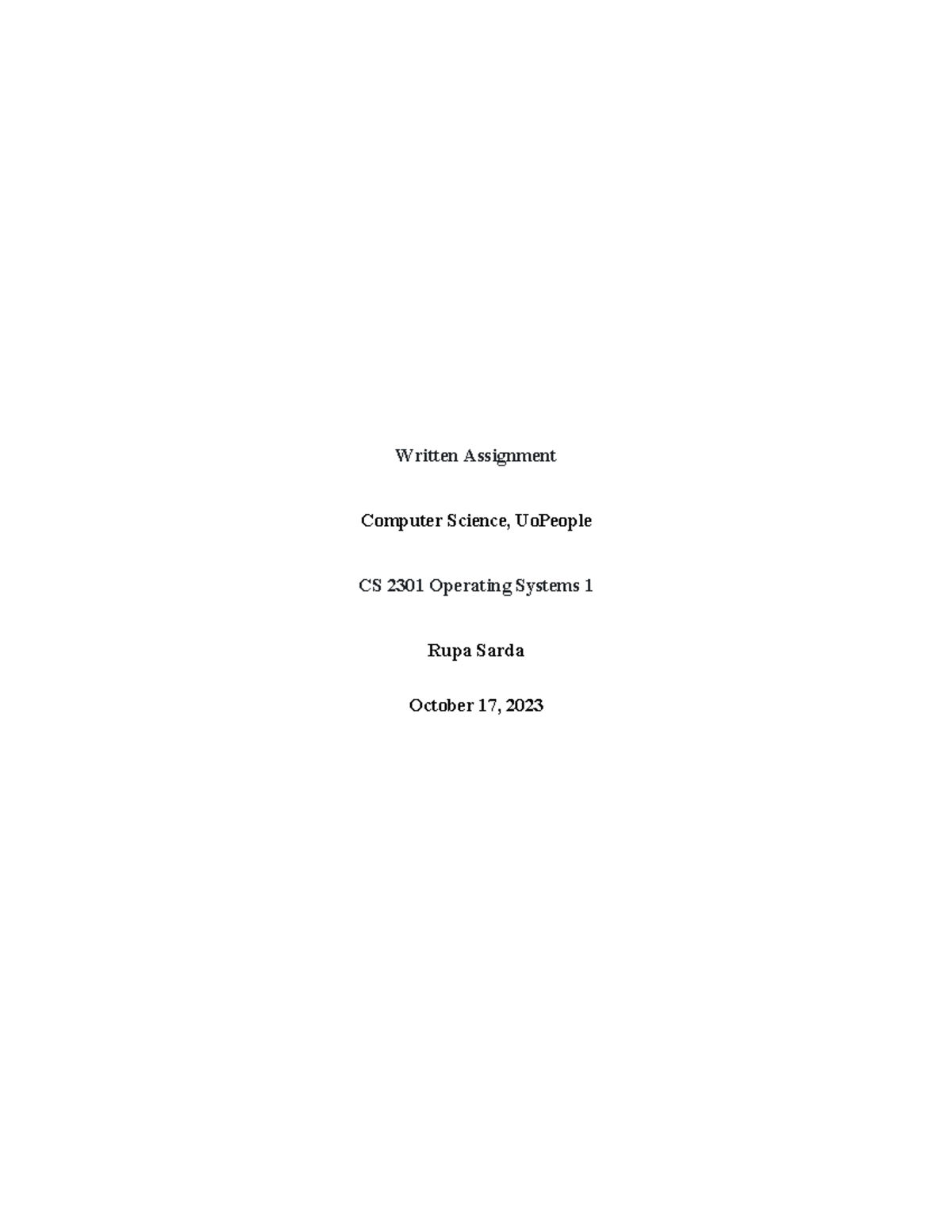 Written Assignment 7 - n/a - Written Assignment Computer Science, UoPeople CS 2301 Operating ...