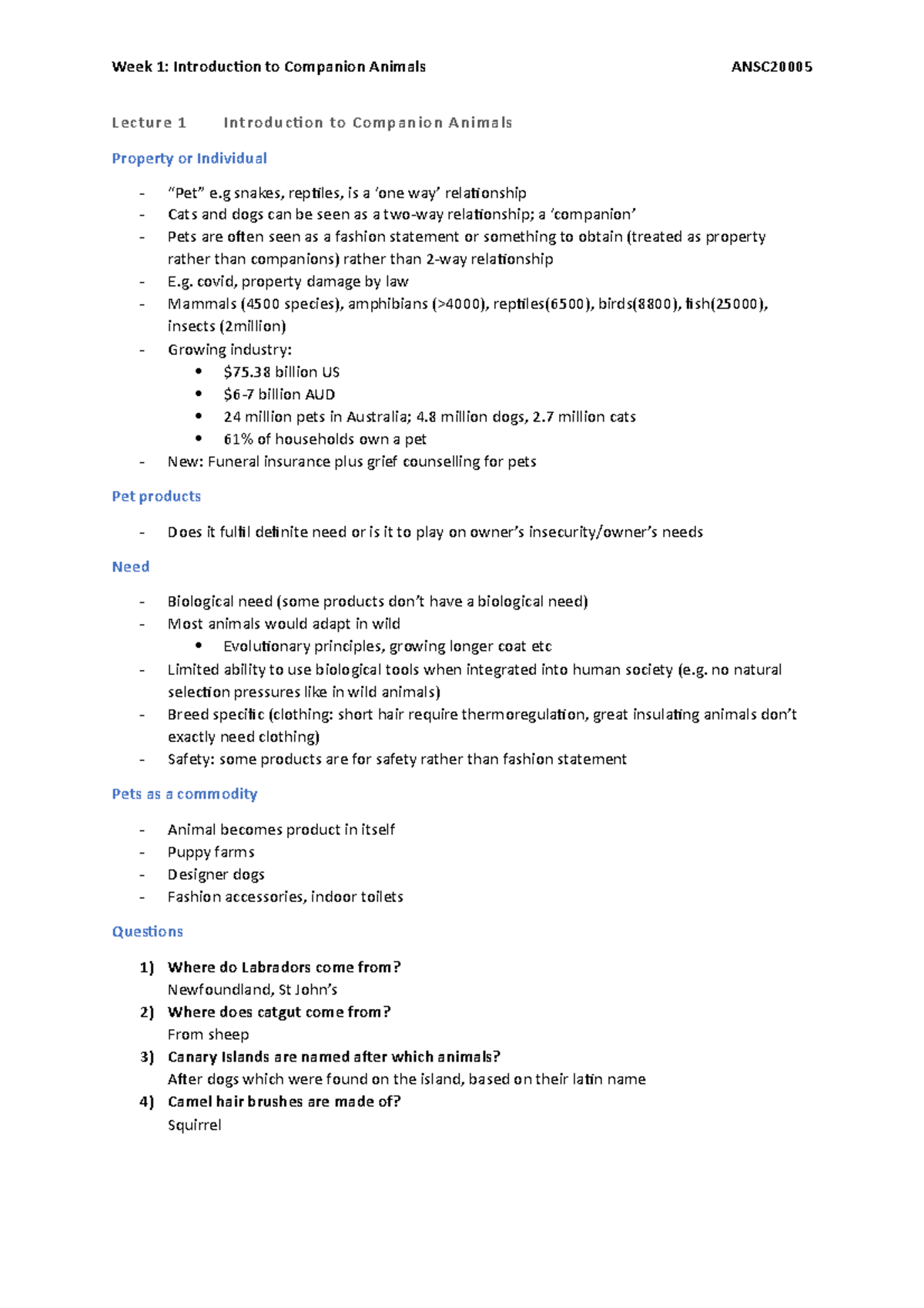 Lecture 1 - Introduction to Companion Animals - Week 1: Introduction to ...