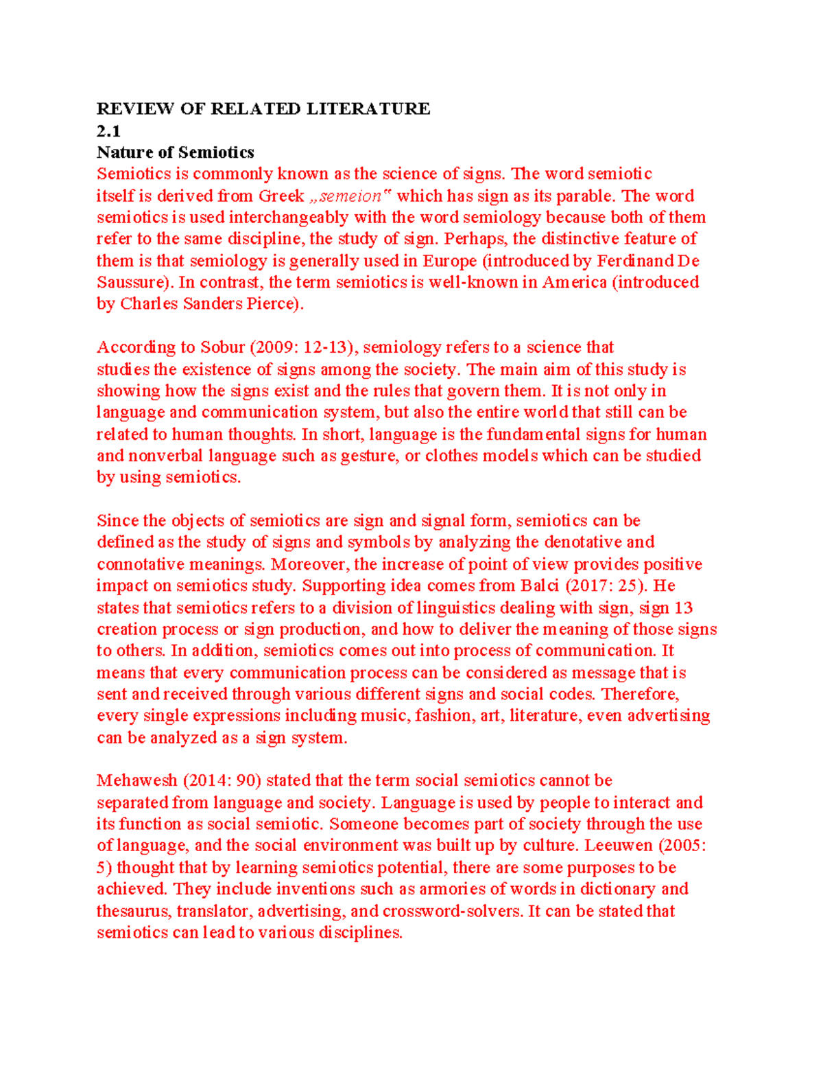 Semiotics-RRL - Summary Bachelor of Secondary Education - REVIEW OF ...