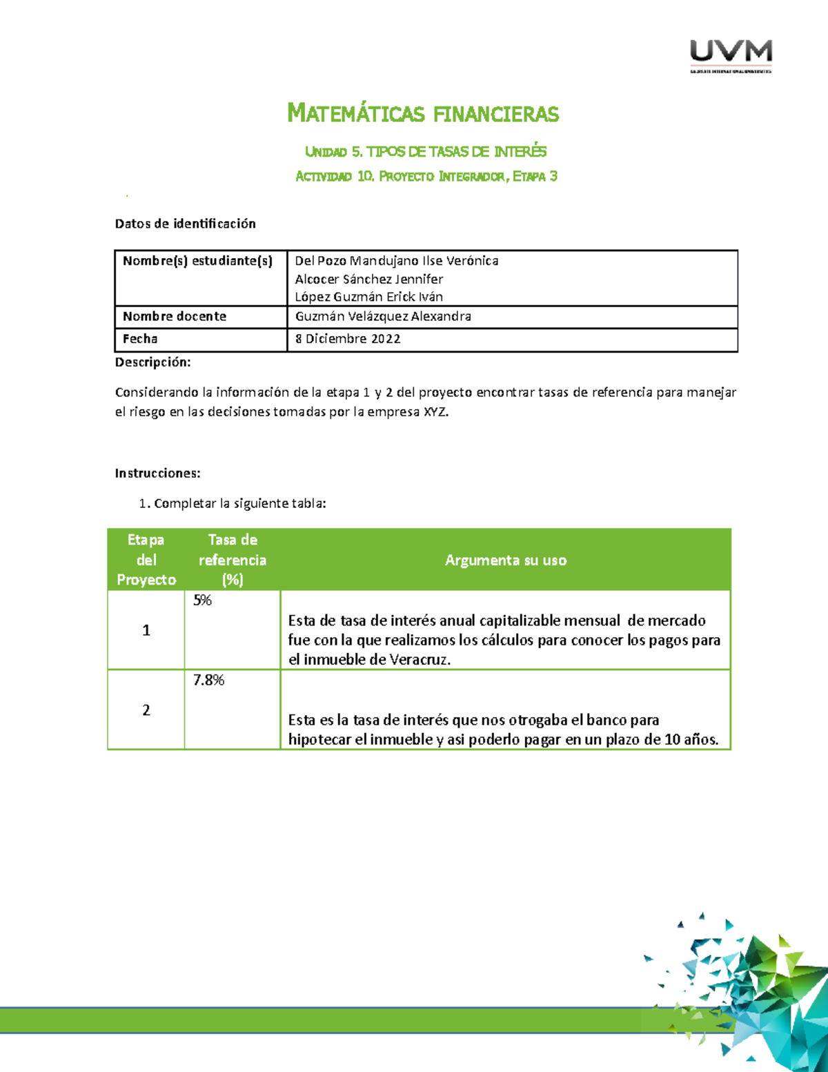 U5 PI E13 - MATEMATICAS FINANCIERAS ACTIVIDAD 5 - MATEMÁTICAS ...