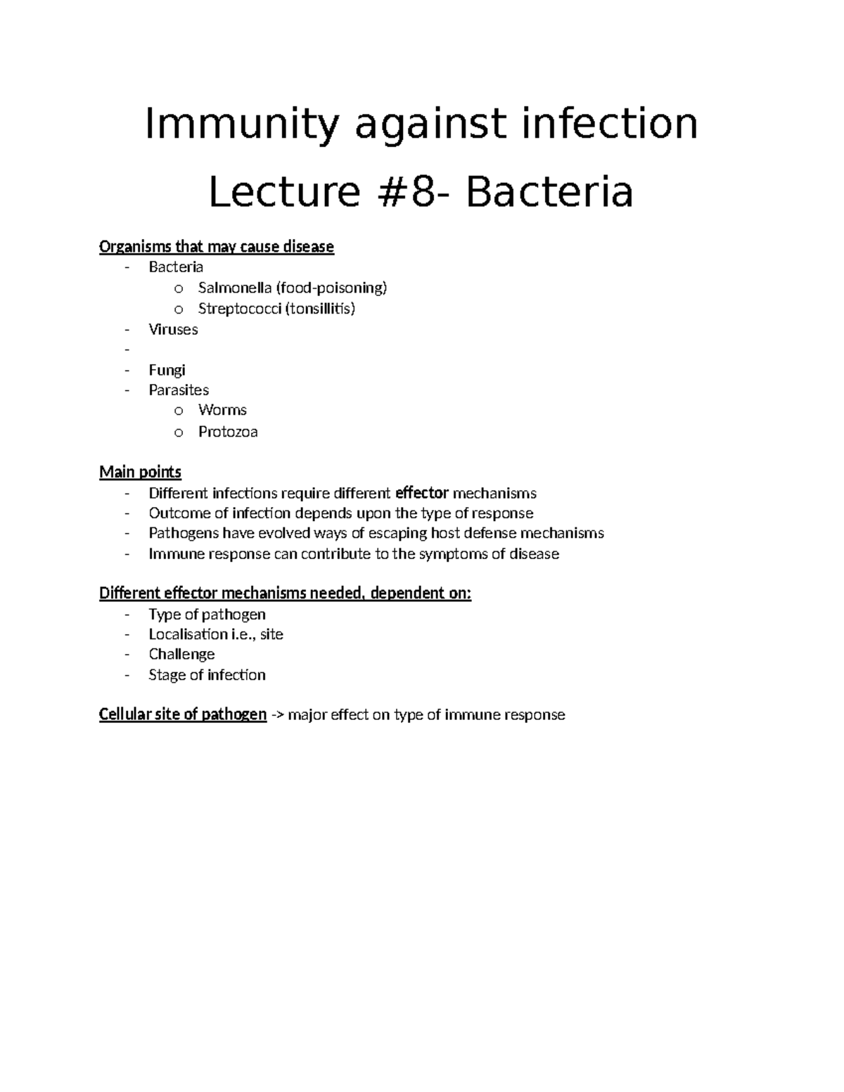 #8-9 immunity against infection - Immunity against infection Lecture #8 ...