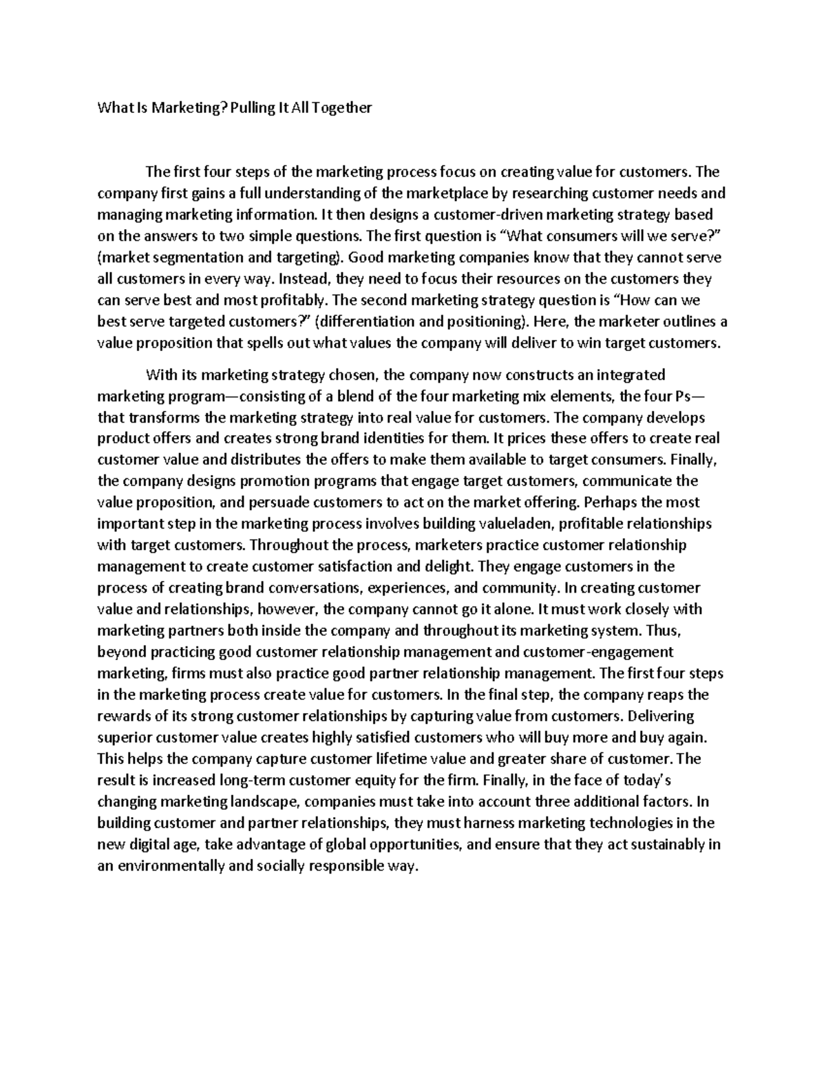 What Is Marketing - The company first gains a full understanding of the ...