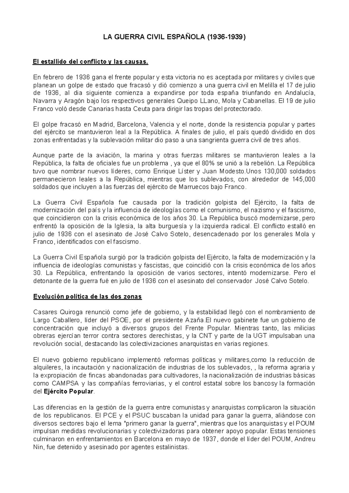 Tema 8. Guerra Civil - Resúmen - LA GUERRA CIVIL ESPAÑOLA (1936-1939 ...