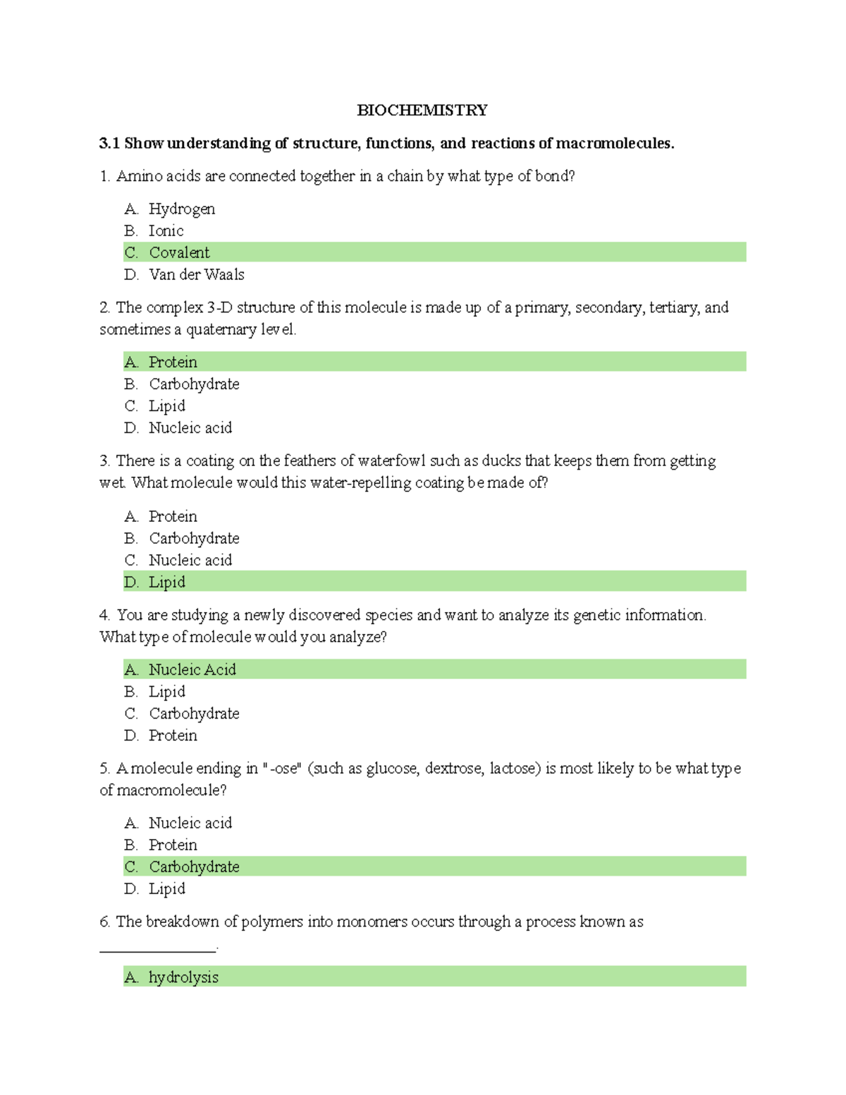 Biochemistry - BIOCHEMISTRY 3 Show understanding of structure ...