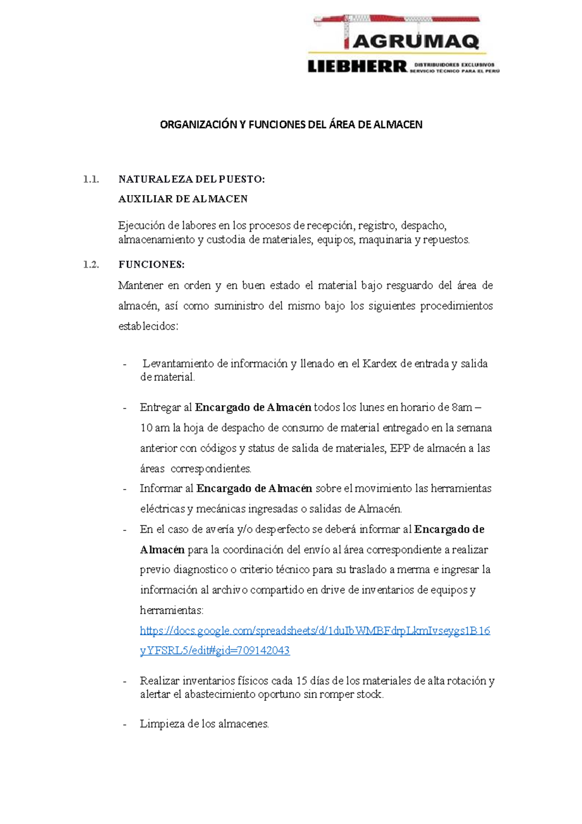 Esquema Funciones Auxiliar DE Almacen - ORGANIZACIÓN Y FUNCIONES DEL ...