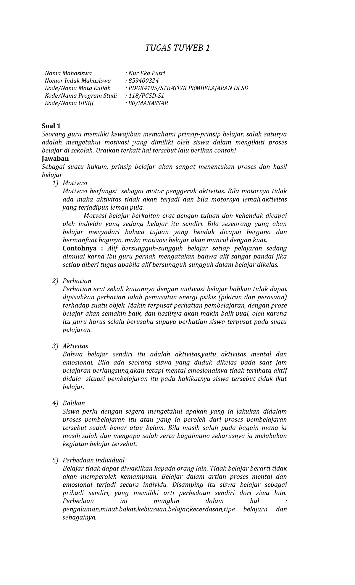 Tugas Tuweb 1 Strategi Pembelajaran - TUGAS TUWEB 1 Nama Mahasiswa ...