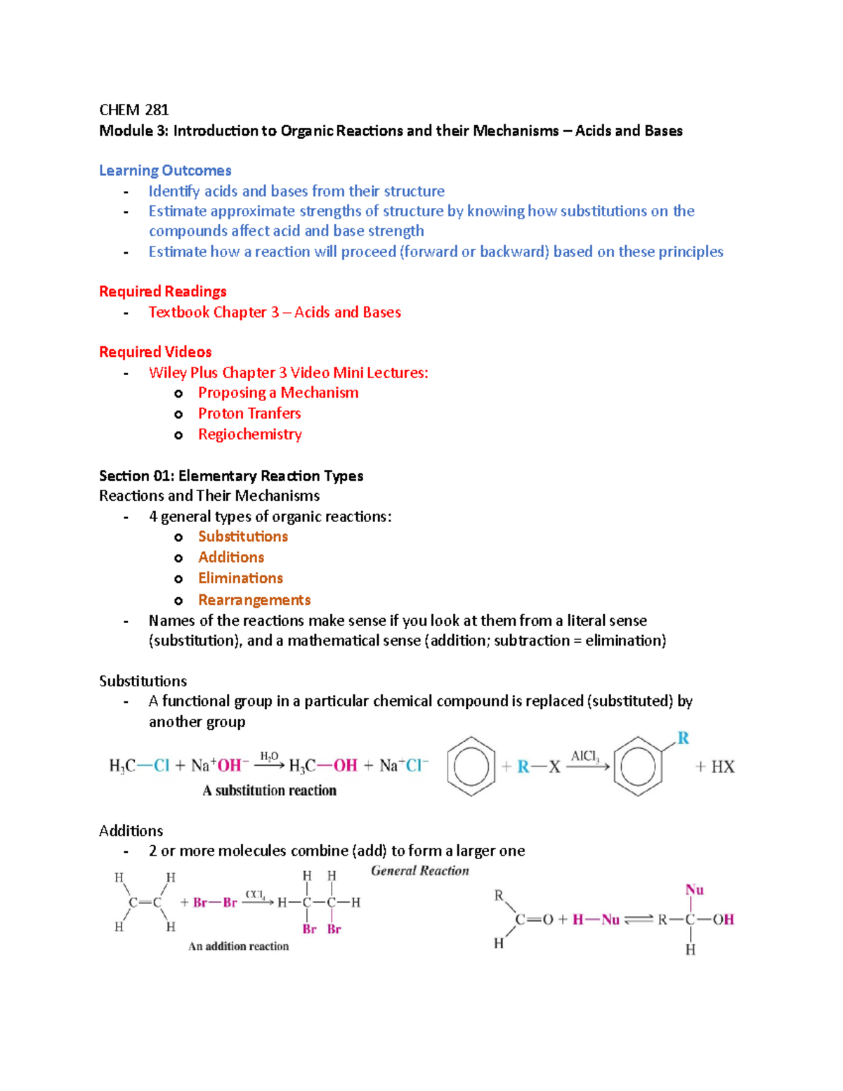 Module 3 - Introduction to Organic Reactions and their Mechanisms ...