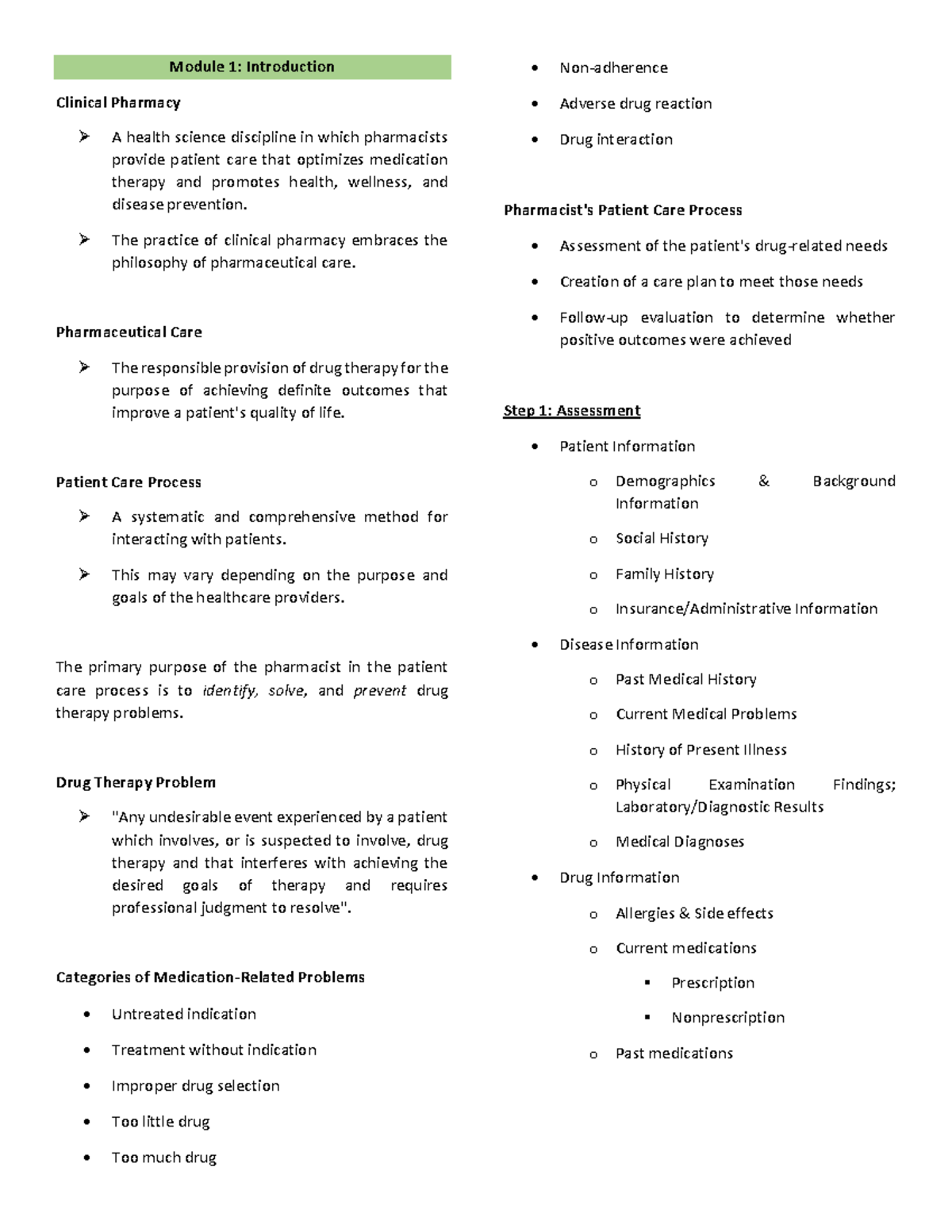 Clin Phar-Prelim - aksfappq - Module 1: Introduction Clinical Pharmacy ...