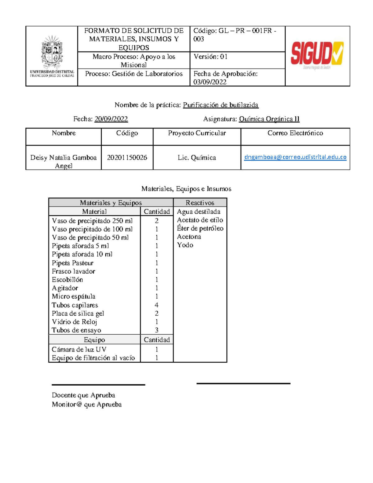 Práctica 3 Solicitud de materiales^ - FORMATO DE SOLICITUD DE ...