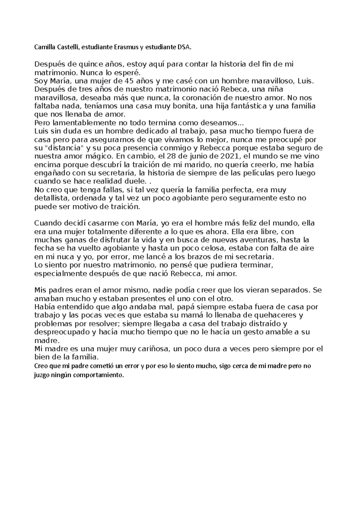 Analisis de texto - lezione molto bella - Camilla Castelli, estudiante ...