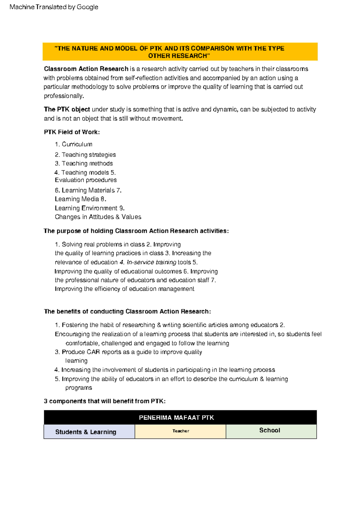 THE Nature AND Model OF PTK AND ITS Comparison WITH Other Research ...