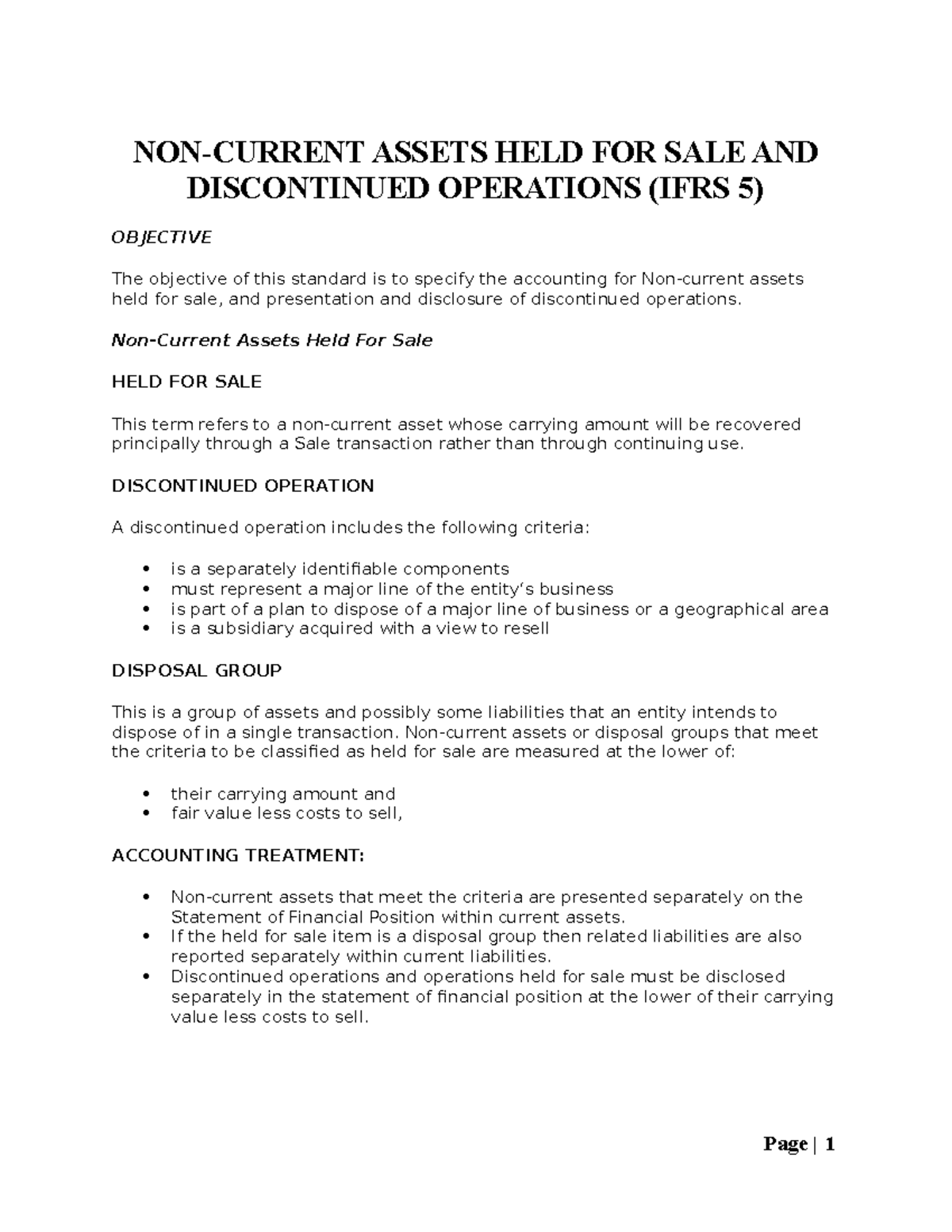 HELD FOR Assets(IFRS 5) - NON-CURRENT ASSETS HELD FOR SALE AND ...