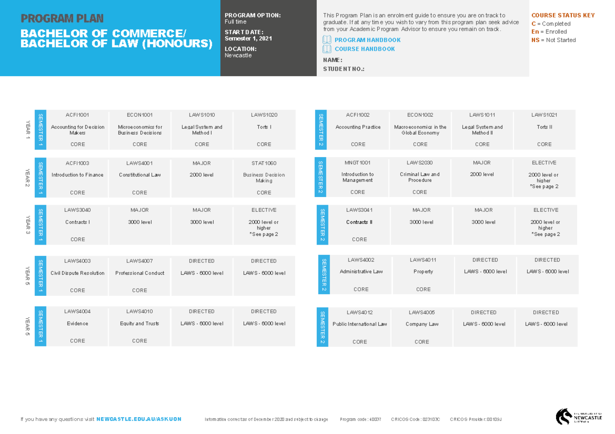 Program Plan - If you have any questions visit NEWCASTLE.EDU/ASKUON ...