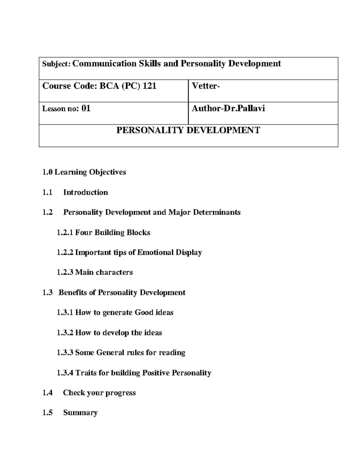 Communication Skills and Personality Development-121 - Subject ...