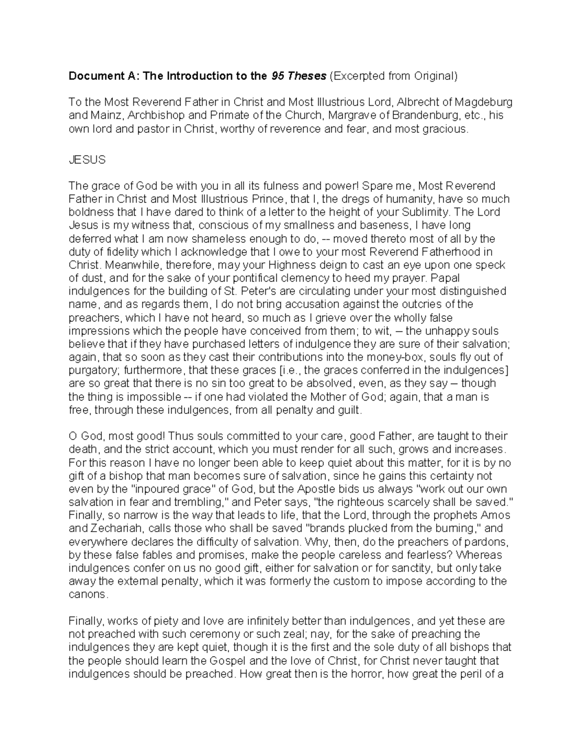 Martin Luther Original Documents - Document A: The Introduction to the ...