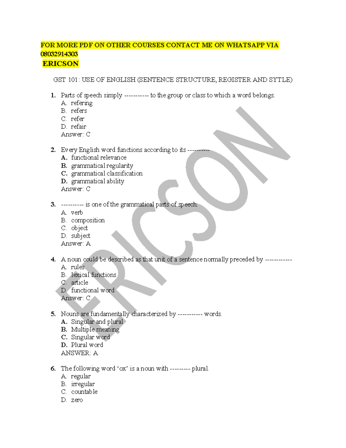 GST 101 Reading and Writing Skills Ericson - FOR MORE PDF ON OTHER ...