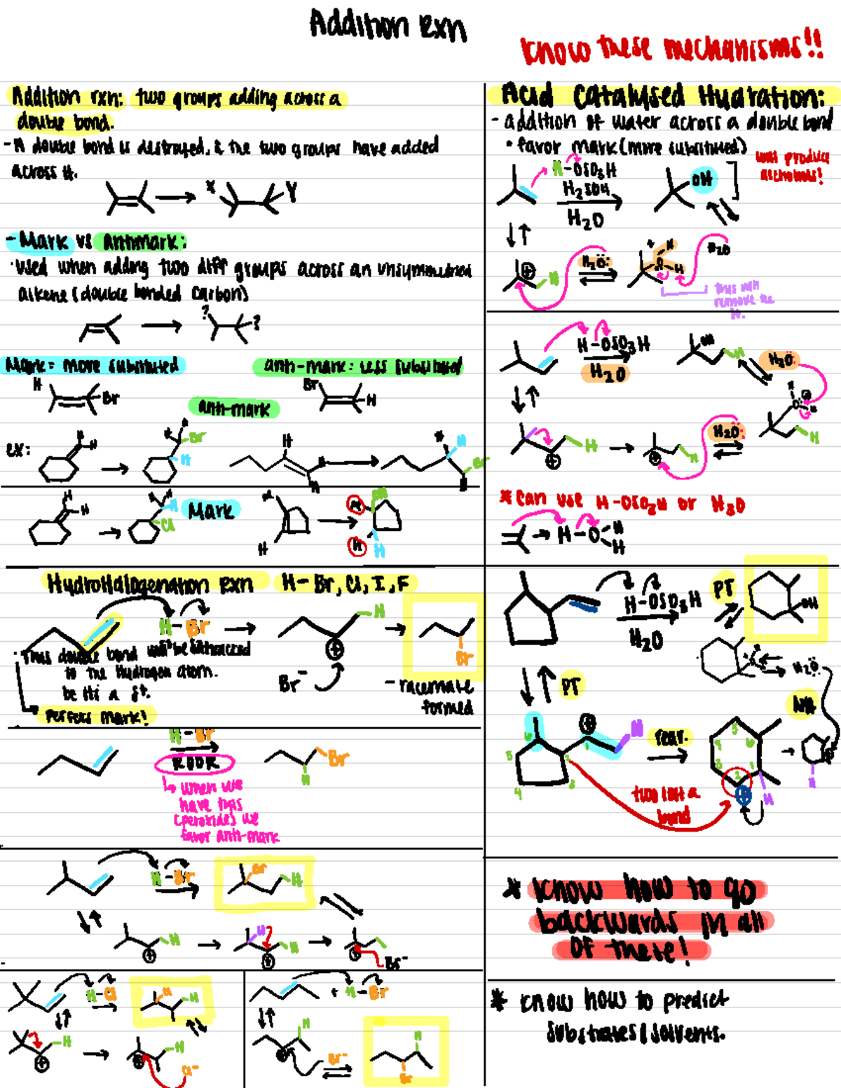 Addition RXNs - Addition Rxn know these mechanisms !! Addition rxh: two ...