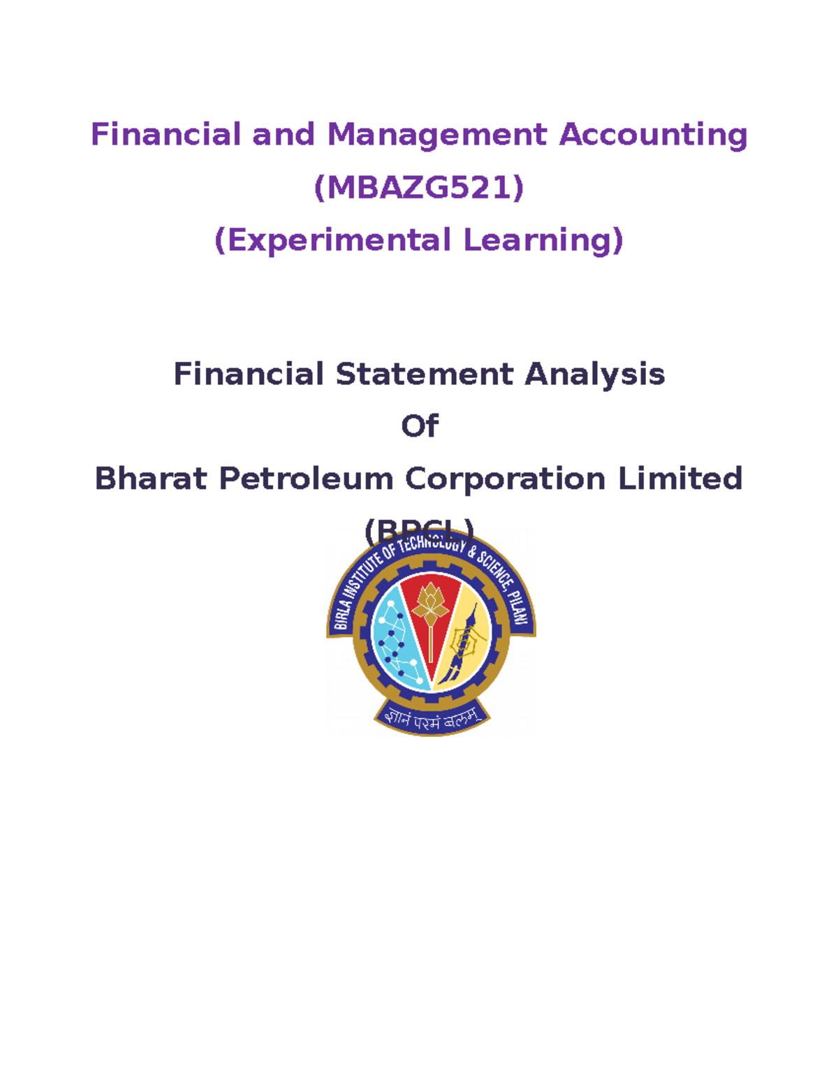 BPCL Financial Management & Accounting - Financial and Management ...