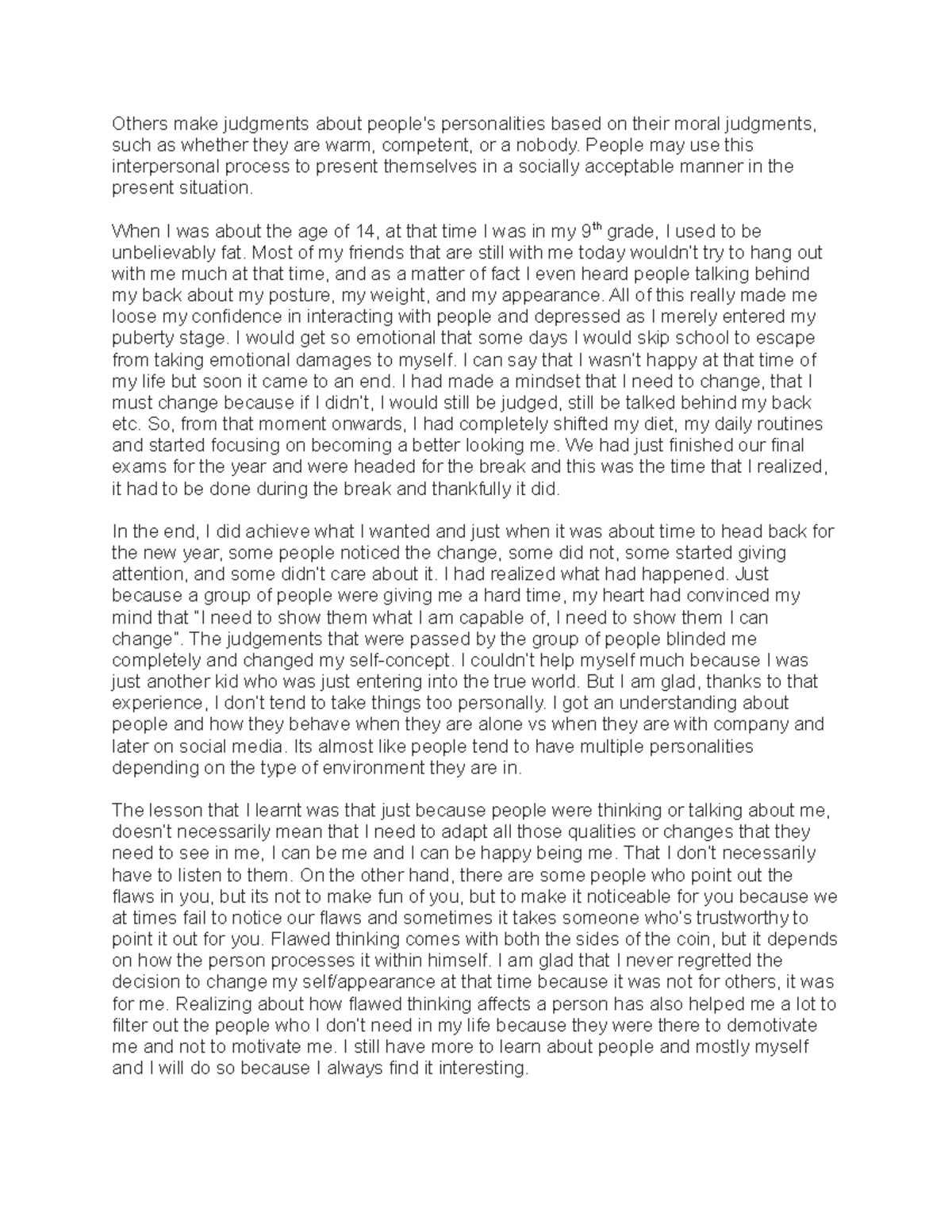 Assingment 1 - Assignment 1 - Others make judgments about people's ...