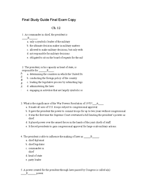 Final Exam - Tyler Archer American Government and Politics Professor ...