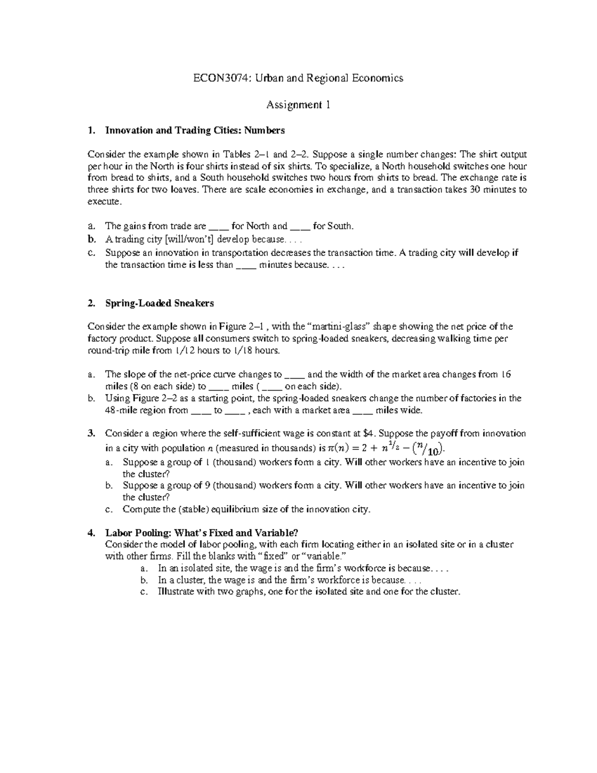 Assignment 1 - ECON3074: Urban and Regional Economics Assignment 1 ...