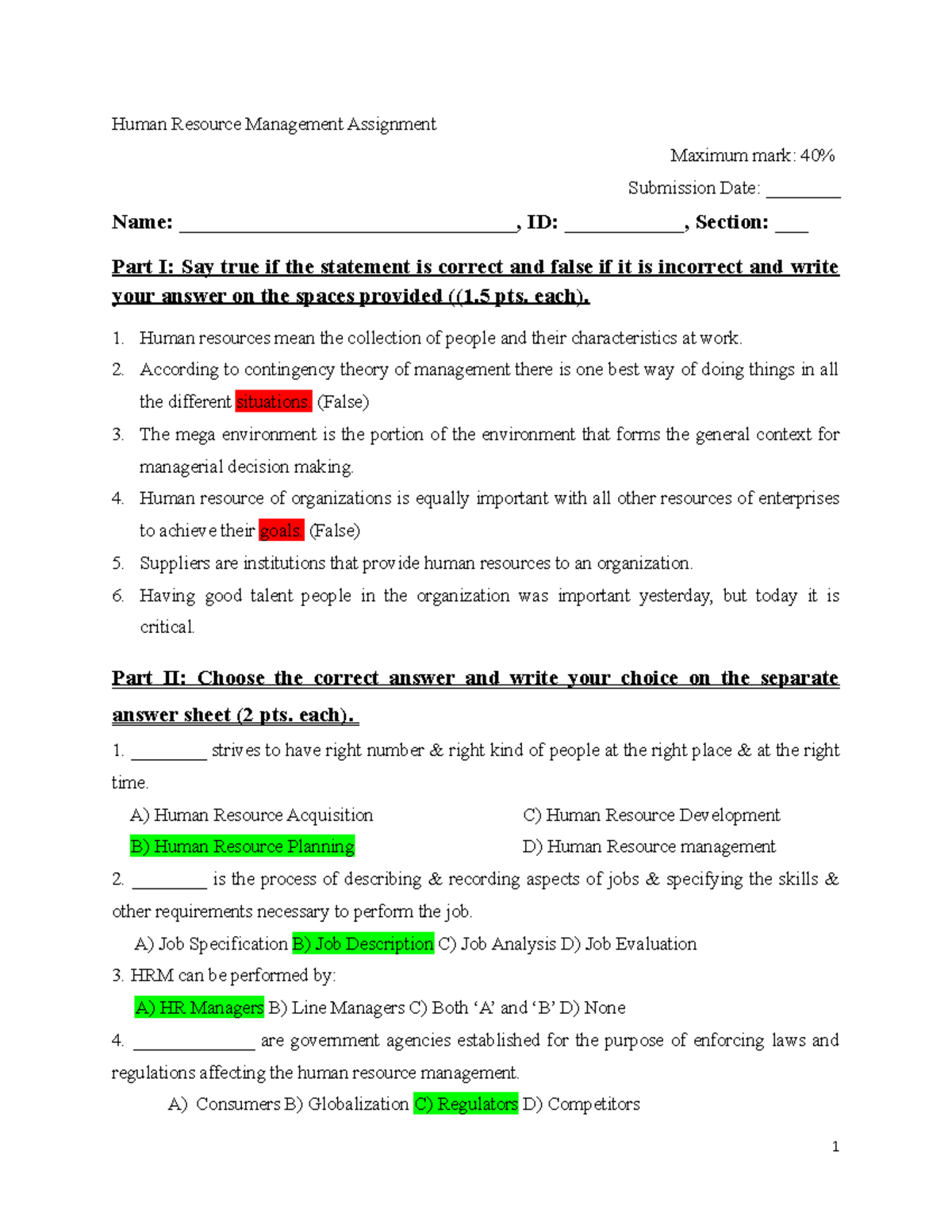 HRM Assignment - Human Resource Management Assignment Maximum mark: 40% ...