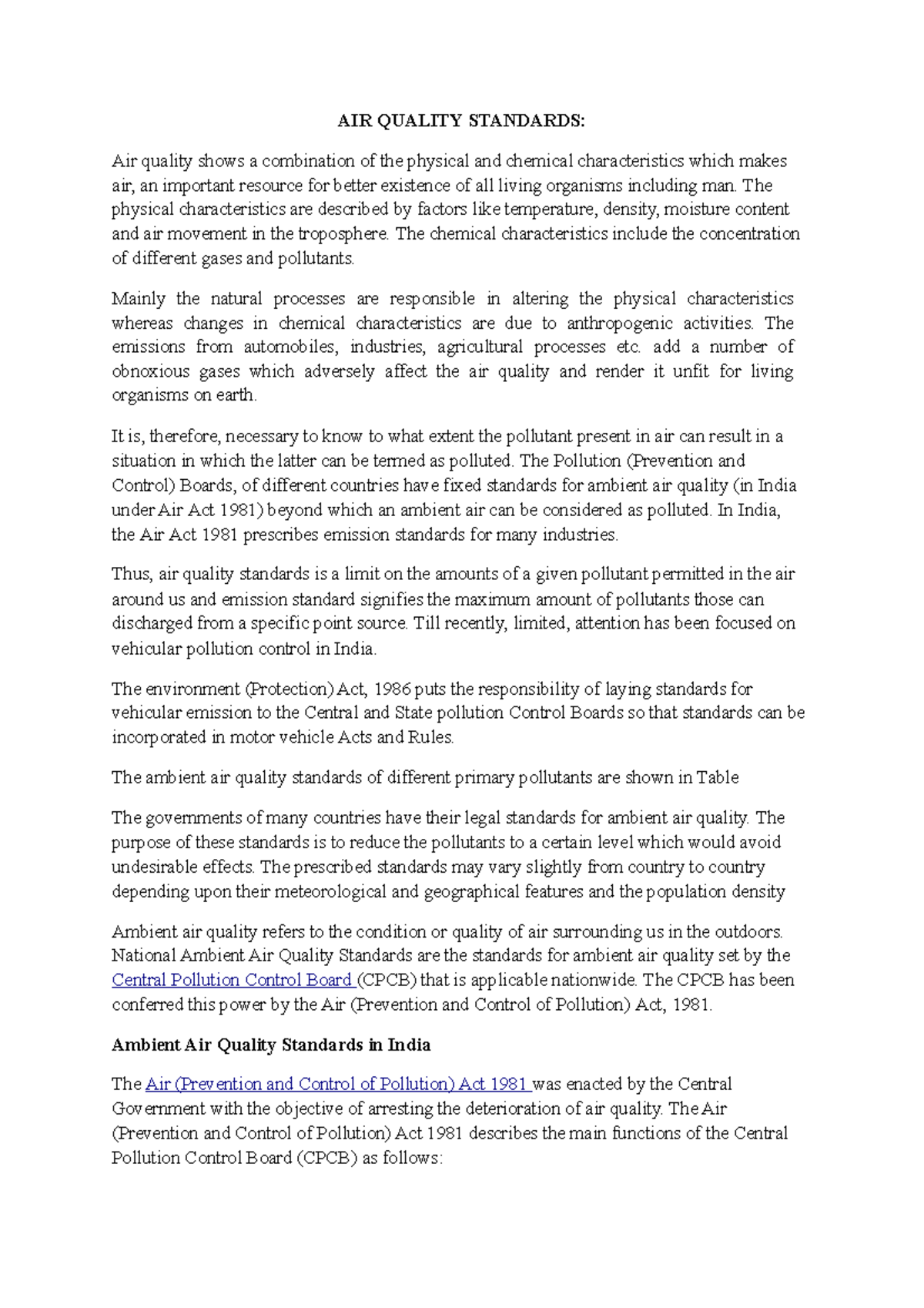 Air Quality Standards - Lecture notes 1-3 - AIR QUALITY STANDARDS: Air ...