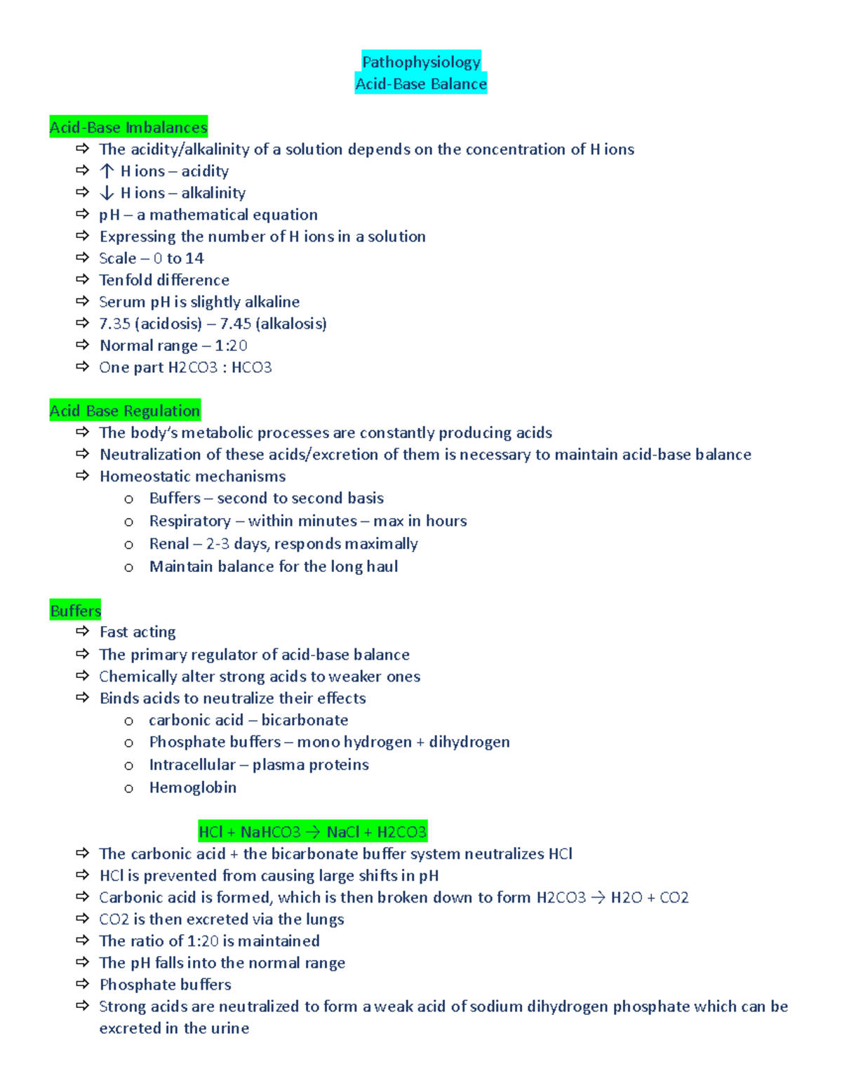 Patho-Acid Base Balance - Pathophysiology Acid-Base Balance Acid-Base ...