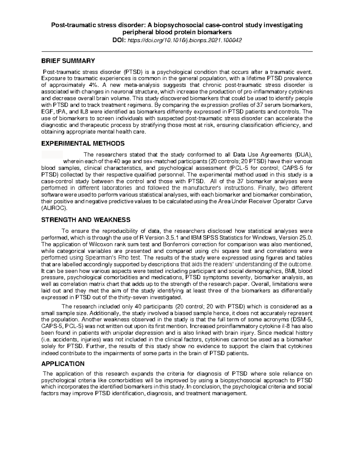 PTSD Bioprotein markers - Post-traumatic stress disorder: A ...