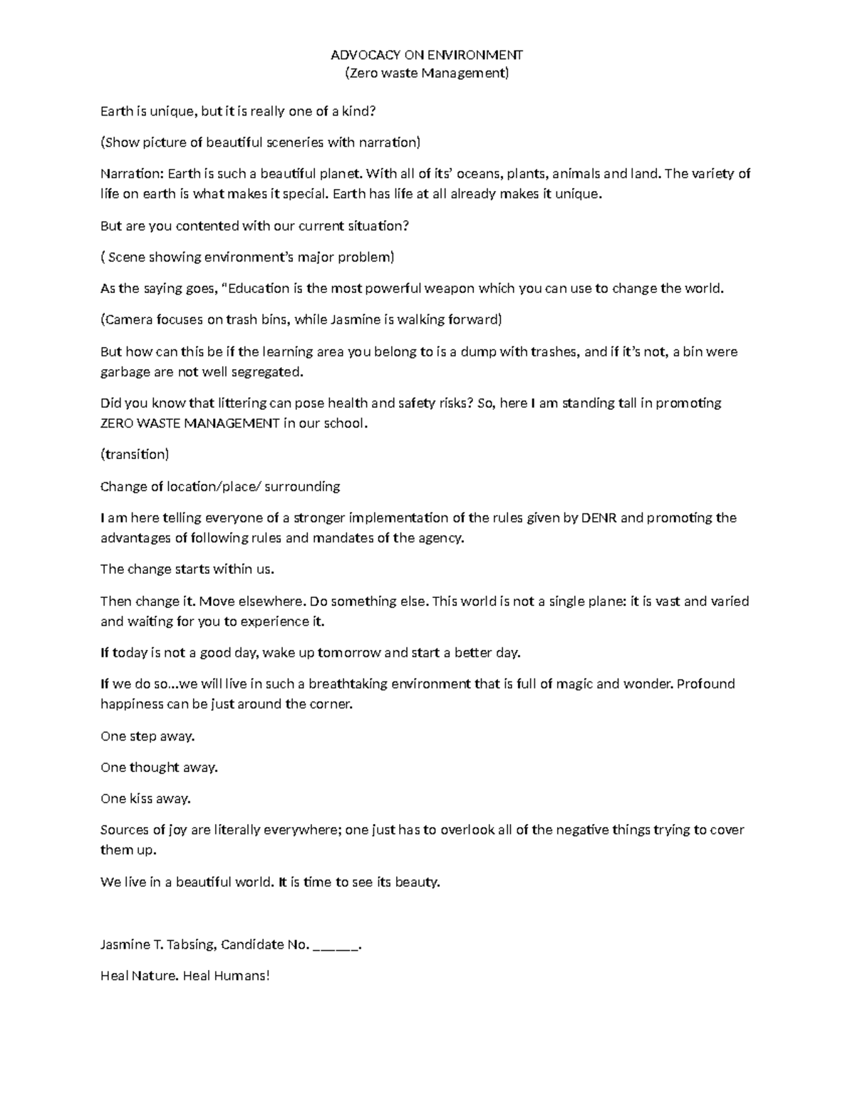 Save mother Earth - ADVOCACY ON ENVIRONMENT (Zero waste Management ...