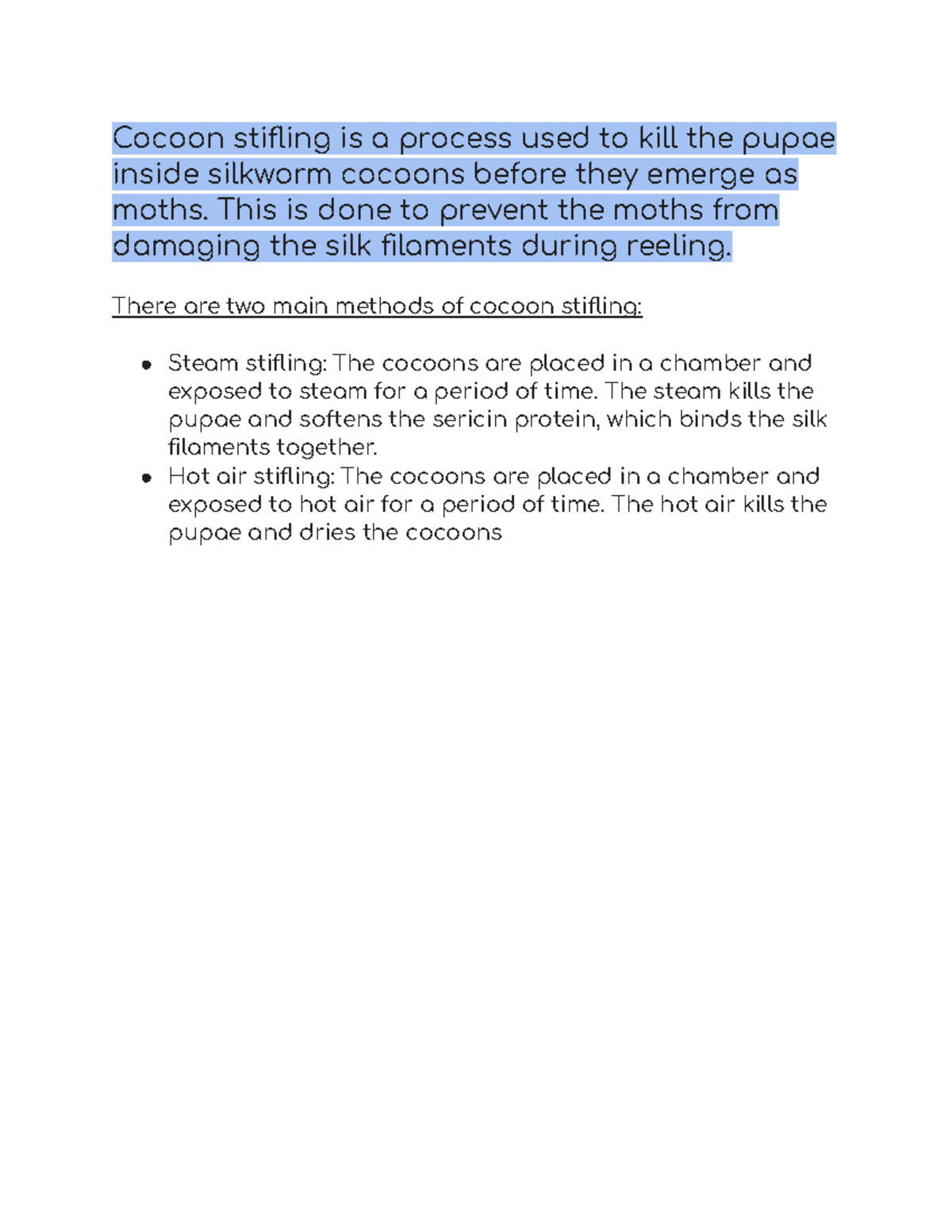 Stifling and Deflossing of cocoons sericulture post harvest technology ...