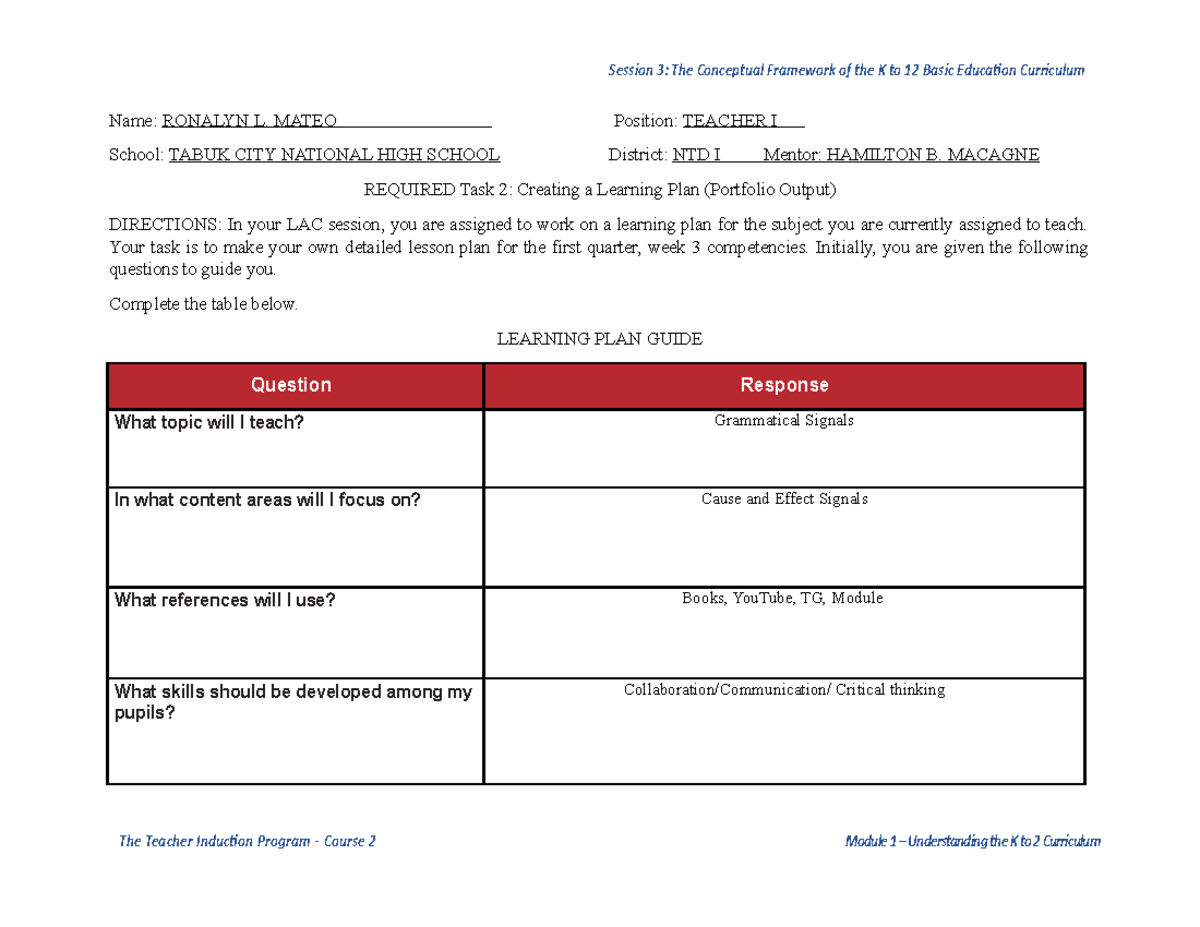 Course 2module 1session 3 Required Task 2 Name Ronalyn L Mateo