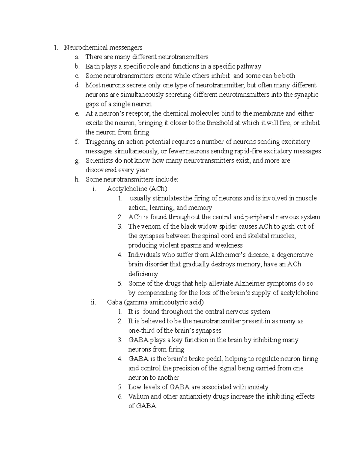 Introduction to psychology notes 10 - Neurochemical messengers a. There ...