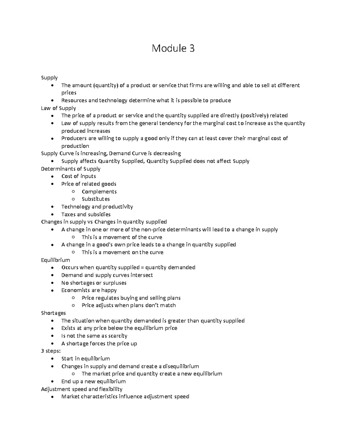 Economics Module 3B - Module 3 Supply • The amount (quantity) of a ...