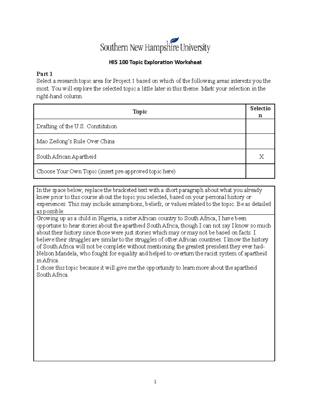 HIS 100 Topic Exploration Worksheet - HIS 100 Topic Exploration ...