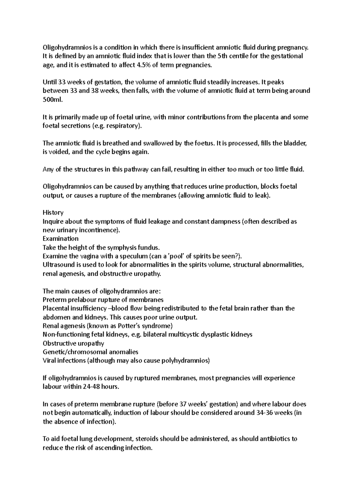 Oligohydramnios - Notes on midwifery - Oligohydramnios is a condition ...