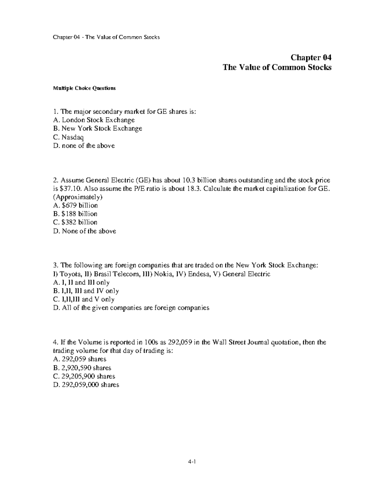 267778802 Chapter 4 pdf - Chapter 04 The Value of Common Stocks ...