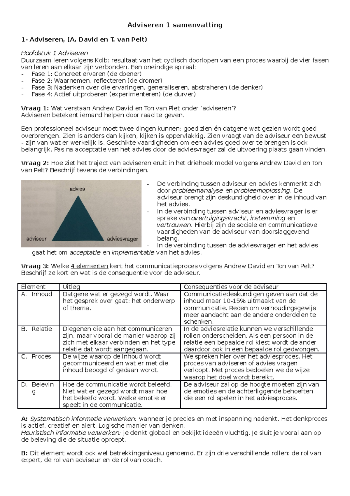 Adviseren samenvatting - Adviseren 1 Adviseren, (A. David en T. van 1 ...