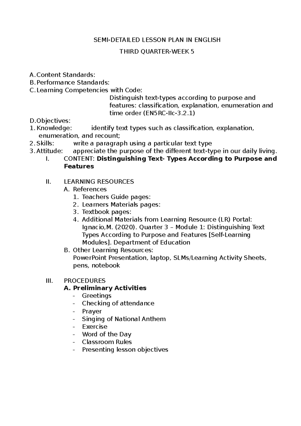 English making a stand dlp - SEMI-DETAILED LESSON PLAN IN ENGLISH THIRD ...
