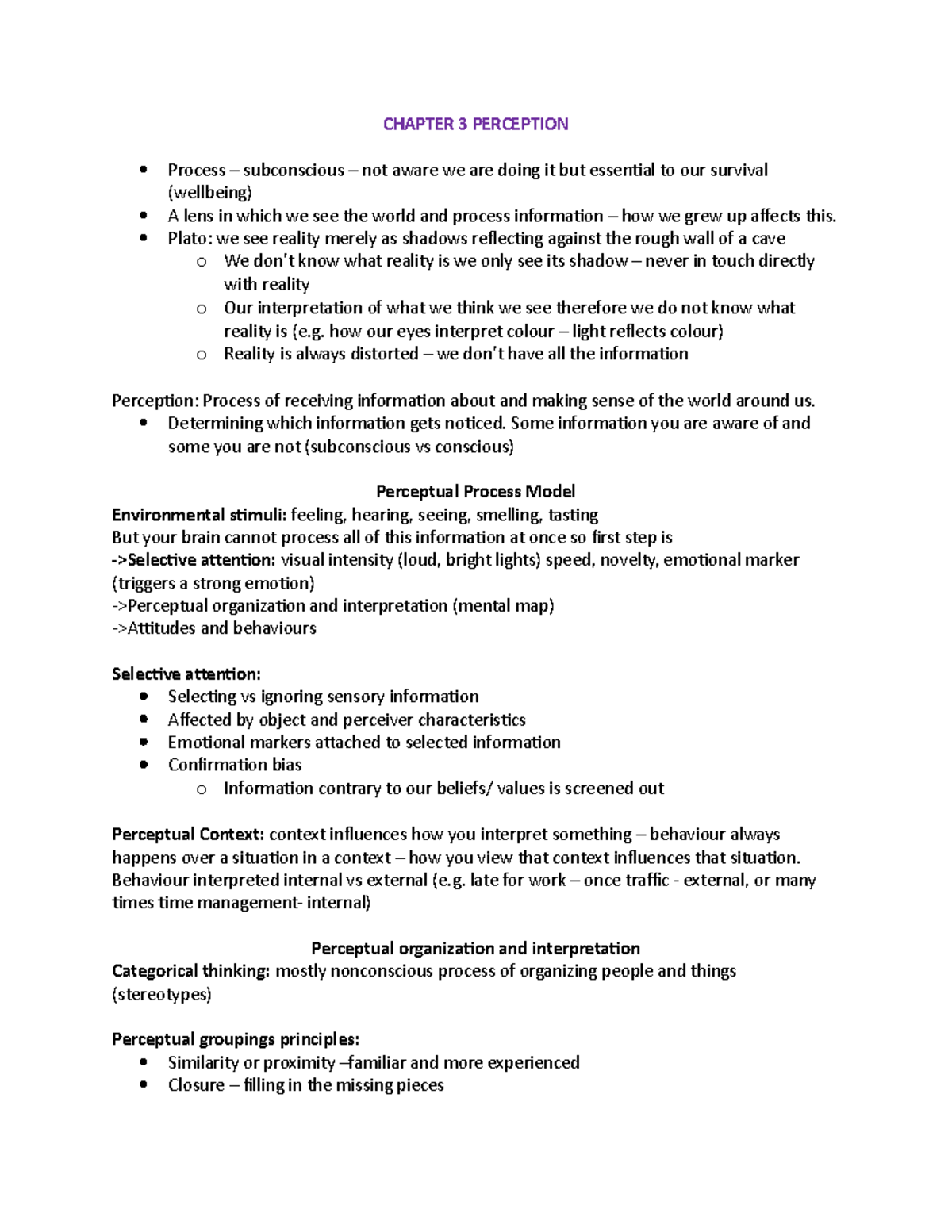 Chapter 3 Perception - Lecture notes 3 - CHAPTER 3 PERCEPTION Process ...