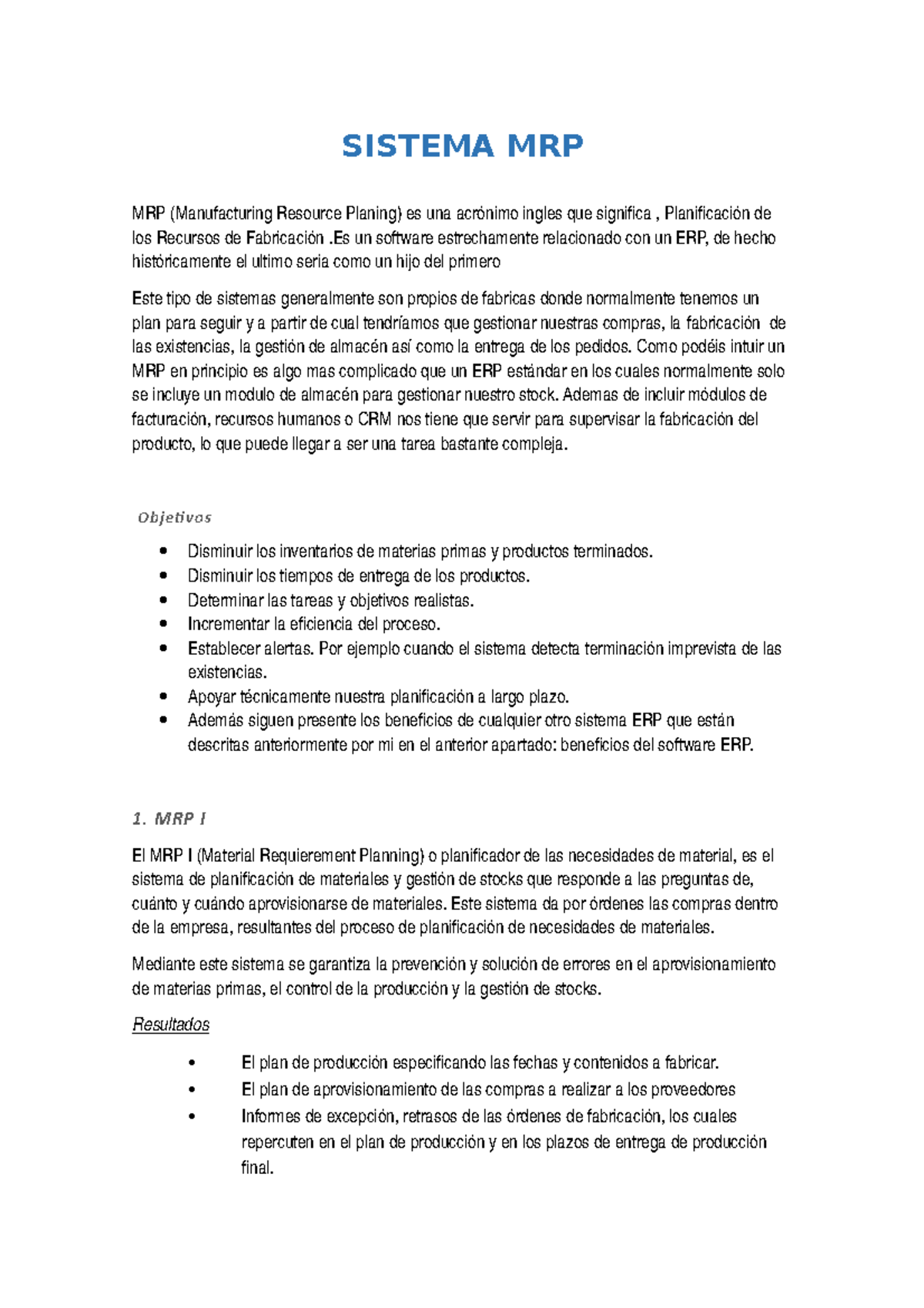 Sistema MRP - Nota: A - SISTEMA MRP MRP (Manufacturing Resource Planing ...