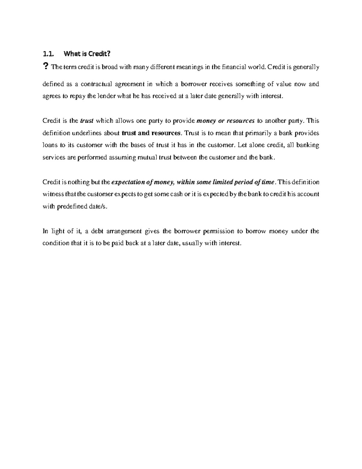 1.1 What is Credit - this the essential document for students - 1. What ...