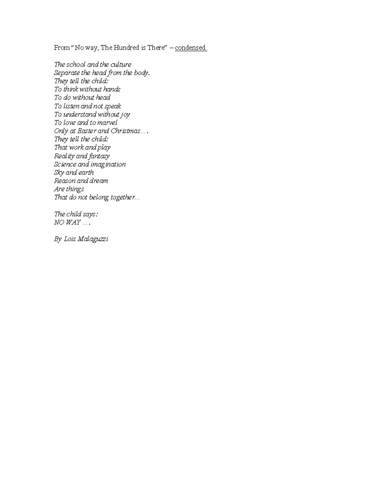 No-Way Poem - Poems about life - Facilitating Learner-Centered Teaching ...