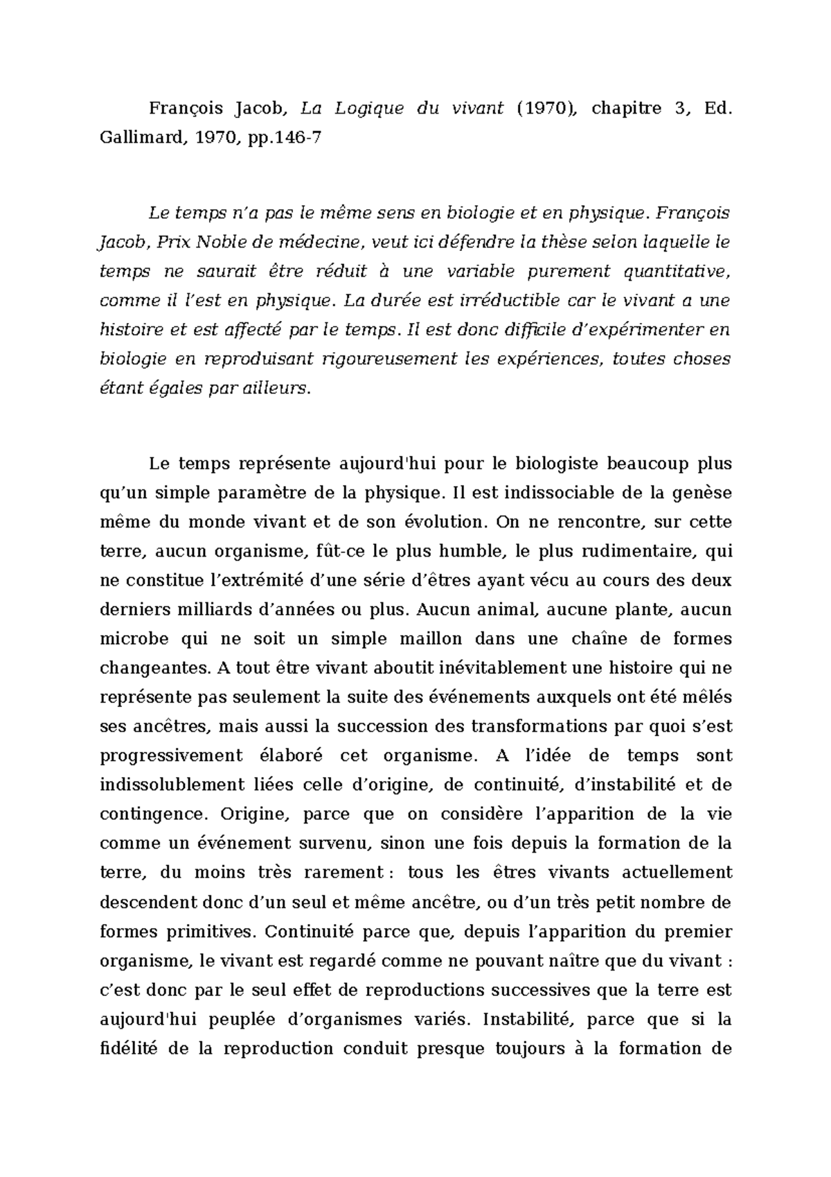 Jacob, - LV, 3, Le temps en physique et le temps en biologie (CP ...