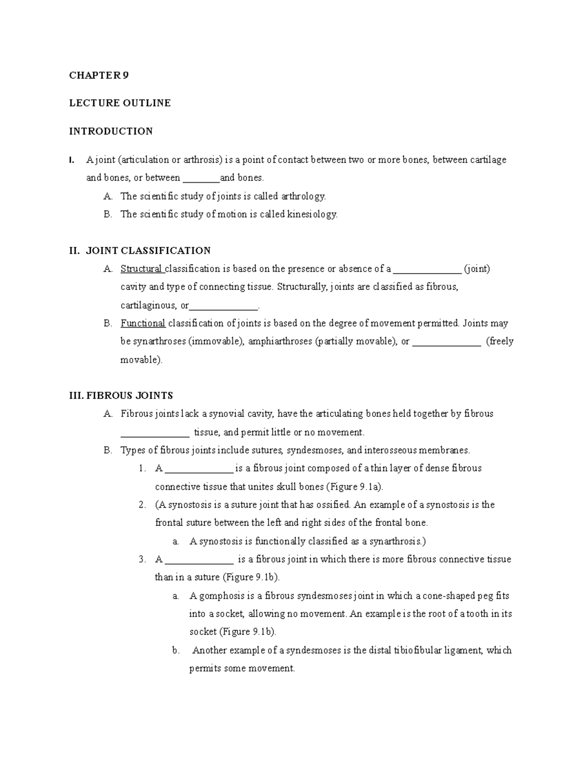 Chapter 9 Outline - CHAPTER 9 LECTURE OUTLINE INTRODUCTION I. A joint ...