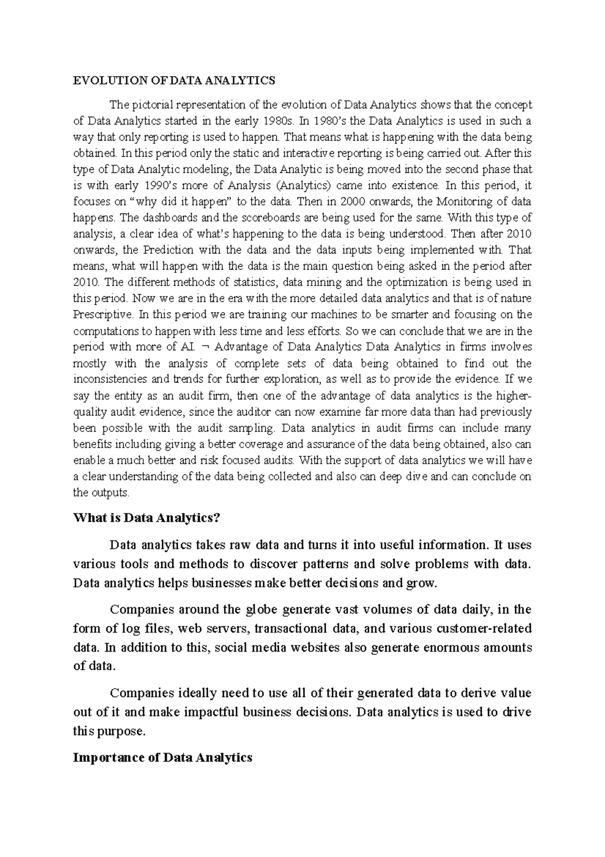 Unit-1 notes - sample - EVOLUTION OF DATA ANALYTICS The pictorial ...